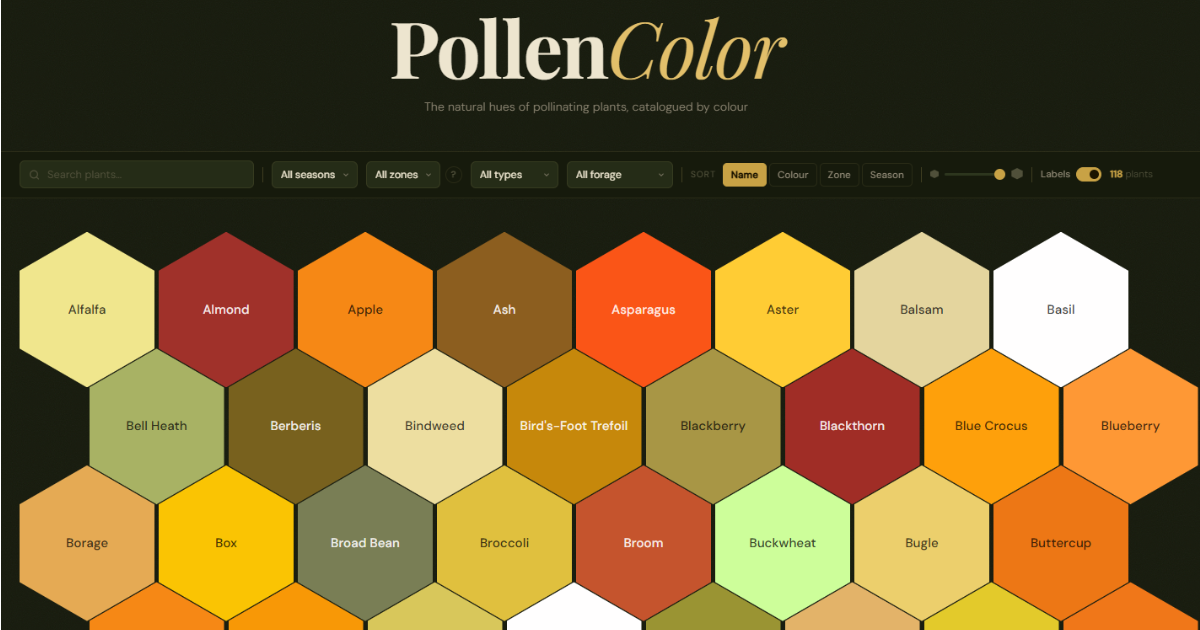 PollenColor — Pollen Color by Plant Species & USDA Zone